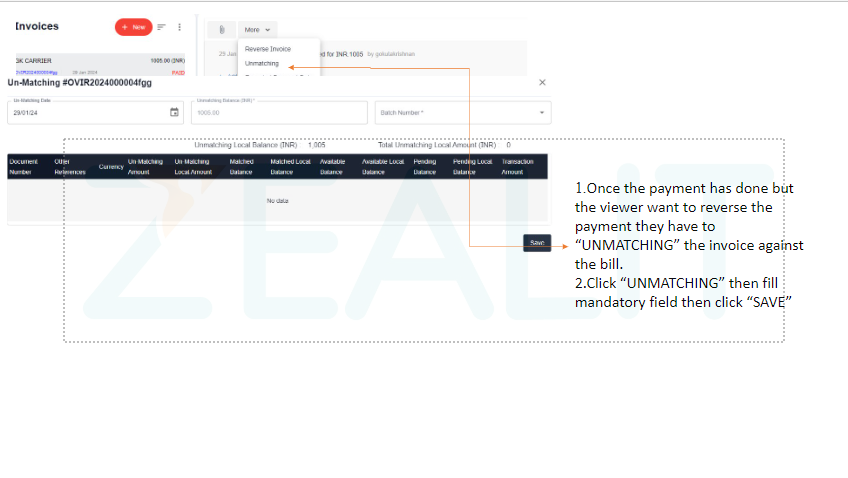How to Matching and Unmatching vendor invoice