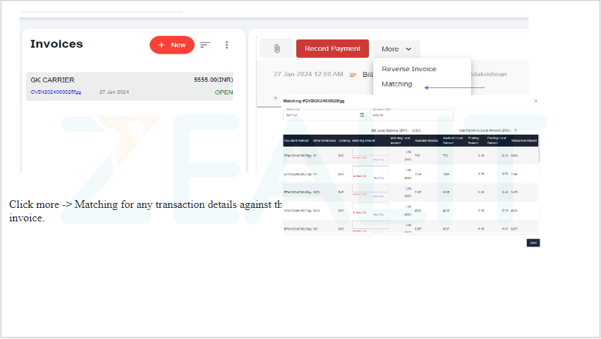 How to Matching and Unmatching vendor invoice